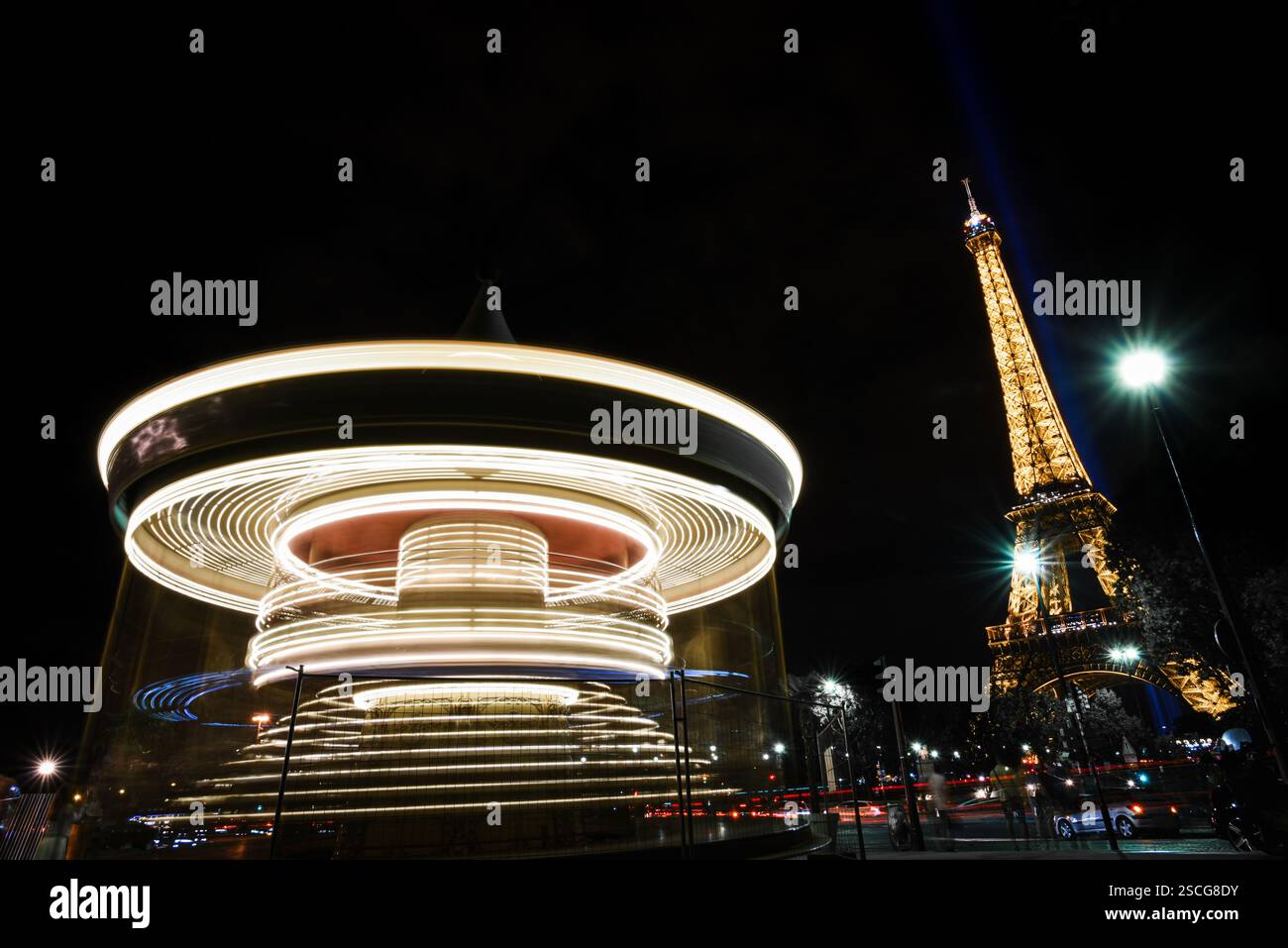 Long Exposure of a Carousel Near the Eiffel Tower at Night - Paris ...
