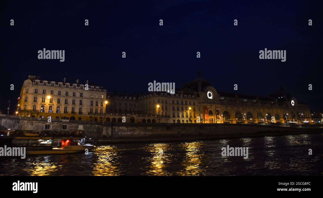 Musée d'Orsay Illuminated at Night Along the Seine River - Paris ...