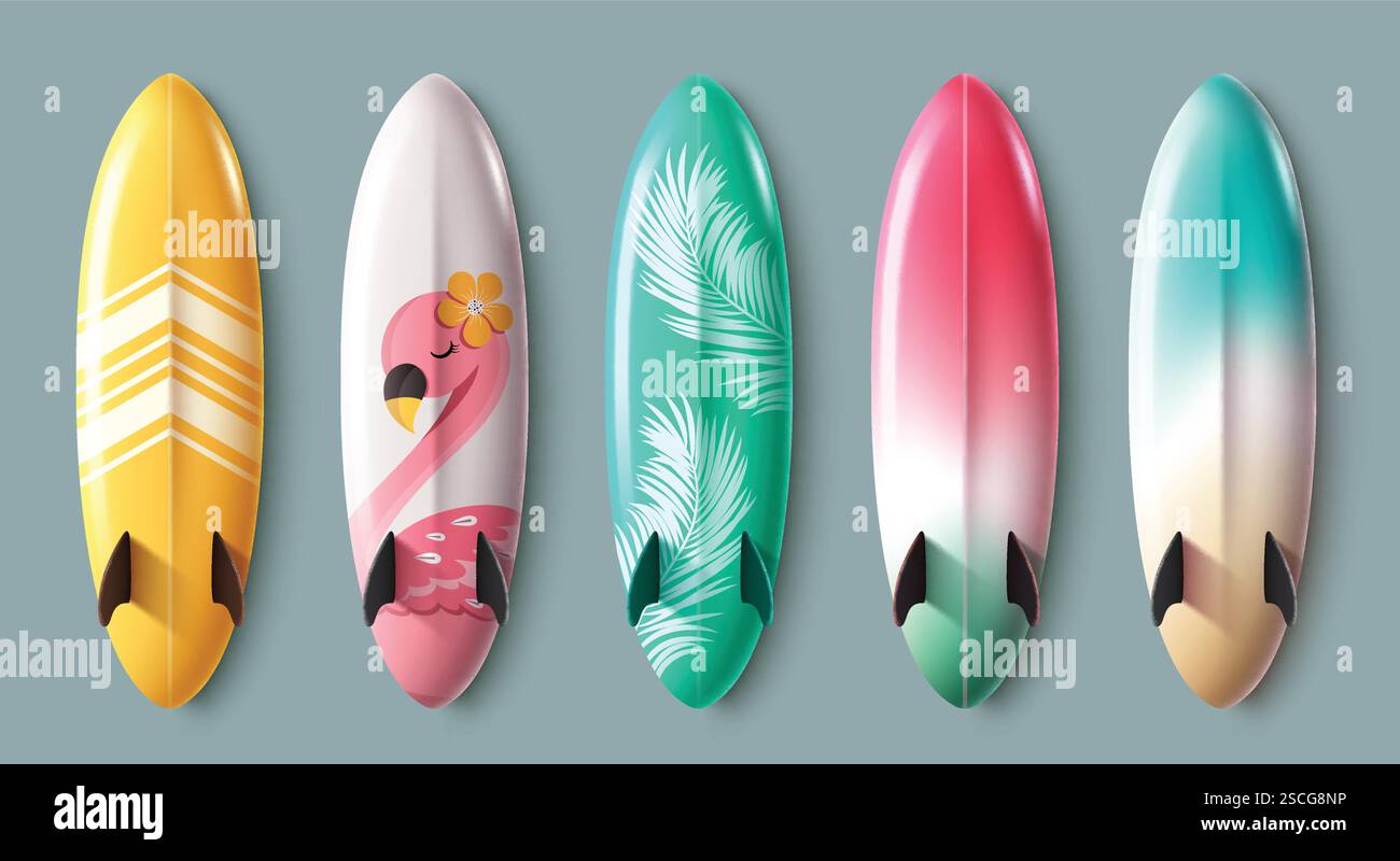 Summer surfboard elements clipart set. Colorful surfing board clip art ...