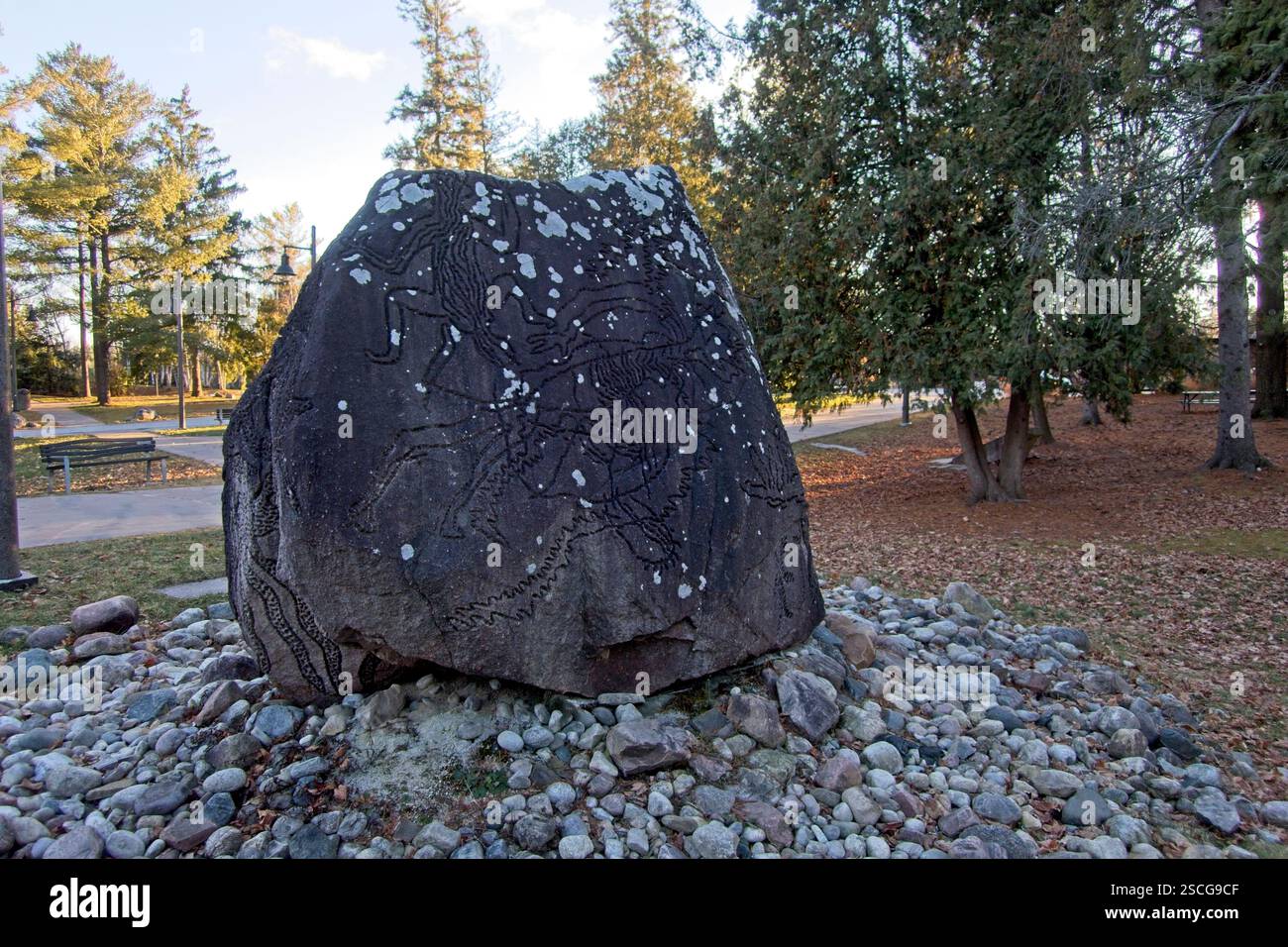 Kleinburg Canada - 2 January 2025 - Carved stone outside the McMichael ...