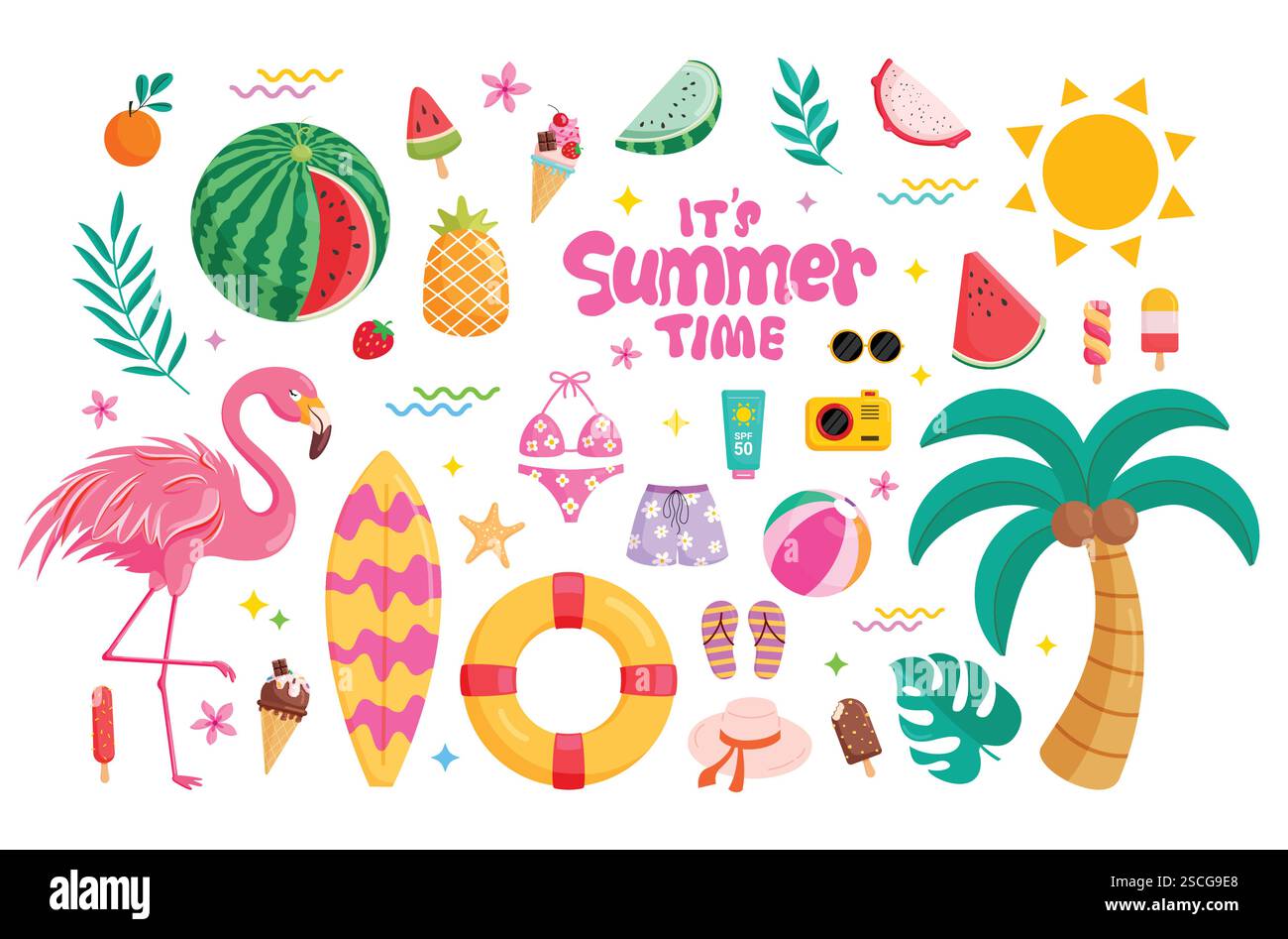 Summer time elements icon clipart set. Summer tropical element clip art ...