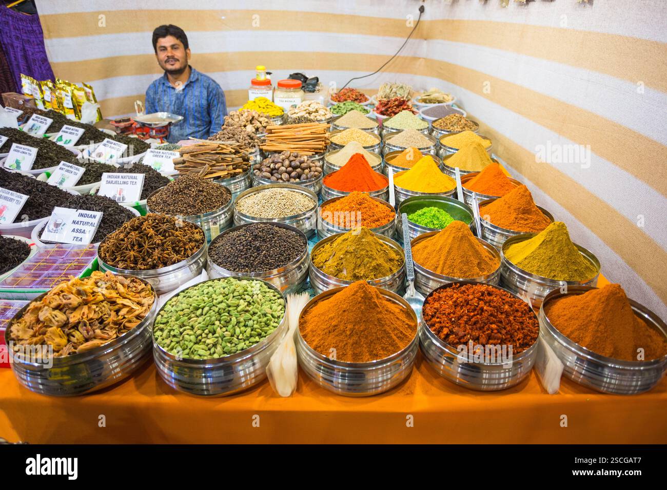 India, Goa, 11 March 2017. Sale of spices in the markets of Goa and ...