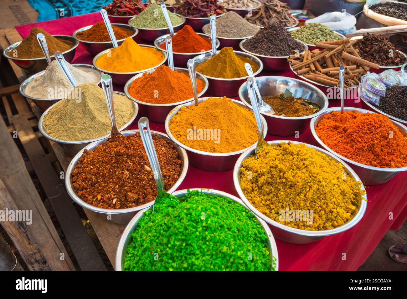 Sale of spices in the markets of Goa and other states of India Stock ...