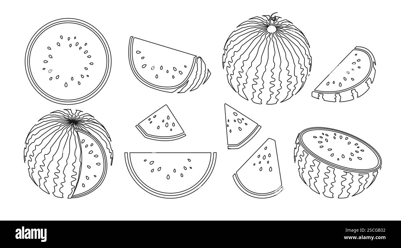 Watermelon outline drawing clipart set. Watermelon icon clip art ...