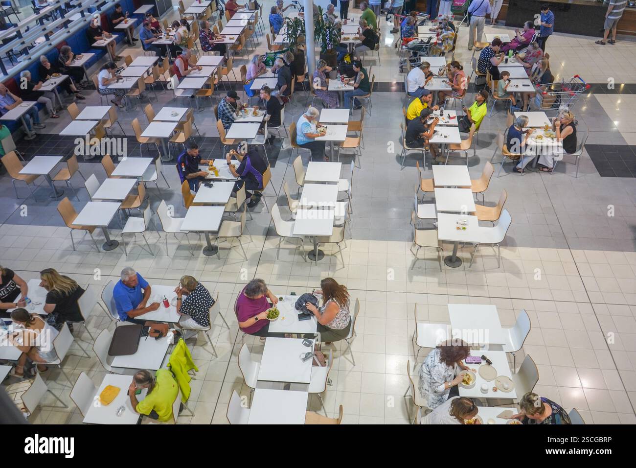 People dining indoors in Westfield Shopping Mall, Adelaide, Australia ...