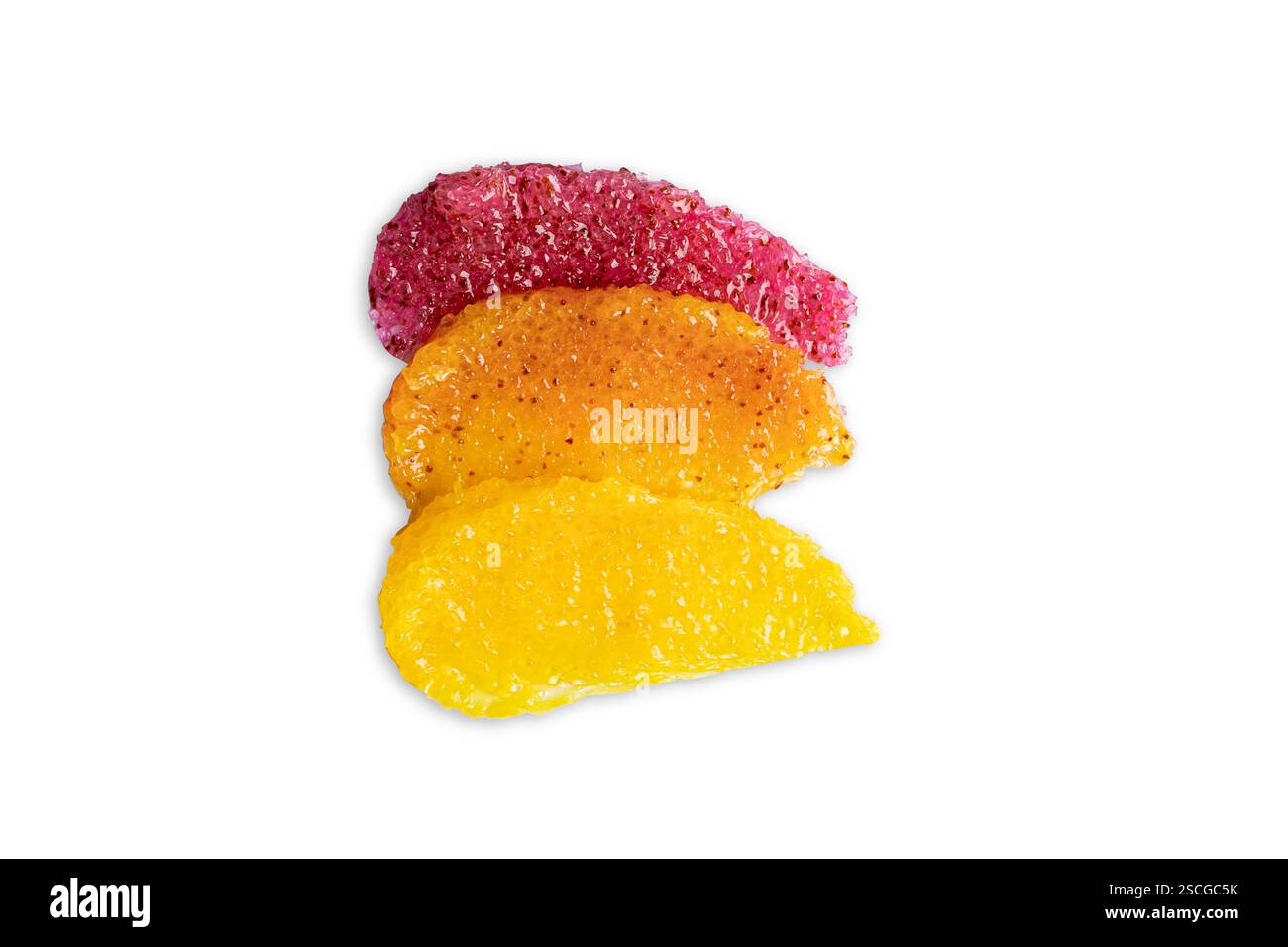 Bright yellow swatches of the mango and berry body scrub. Skincare ...