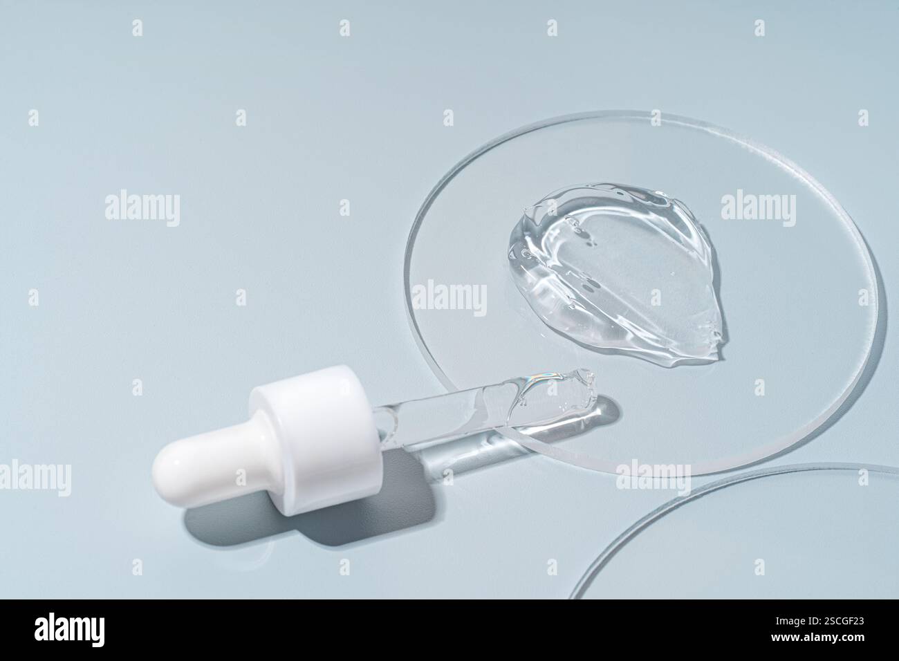 Gel smear smudge on a circle glass, gel texture, presenting product ...