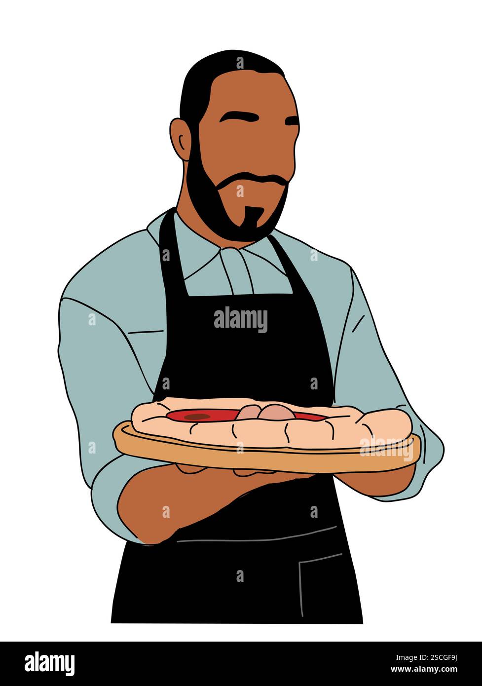 Small business owner wearing apron holding pizza Stock Vector Image ...