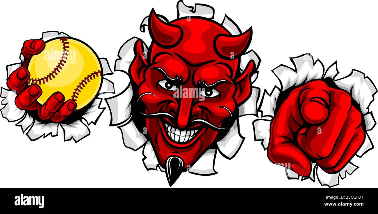 Devil Softball Ball Sport Team Mascot Illustration Stock Vector Image ...