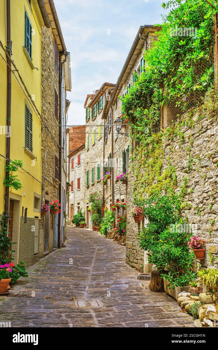Tuscan, Italy.23 June 2014. Typical Italian street in a small ...