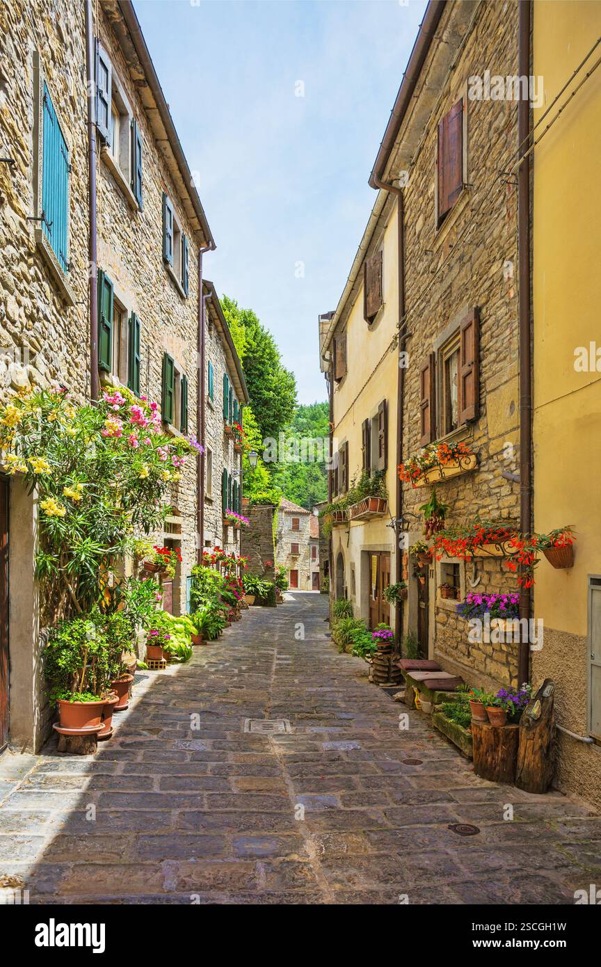 Tuscan, Italy.23 June 2014. Typical Italian street in a small ...