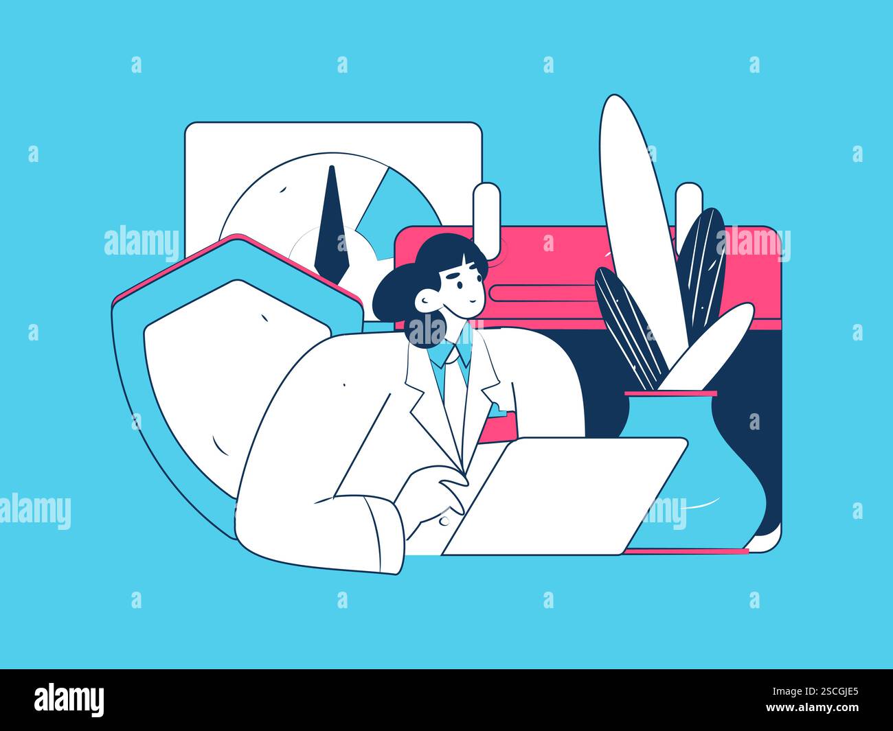 Business network security character flat vector concept operation hand ...