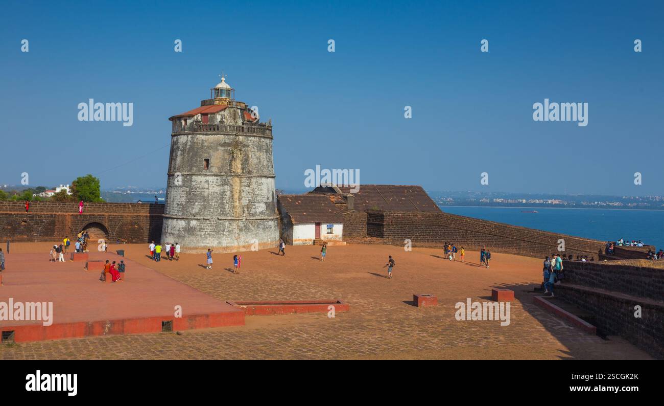 CANDOLIM, GOA, INDIA - 4 MARCH 2017: Ancient Fort Aguada and lighthouse ...