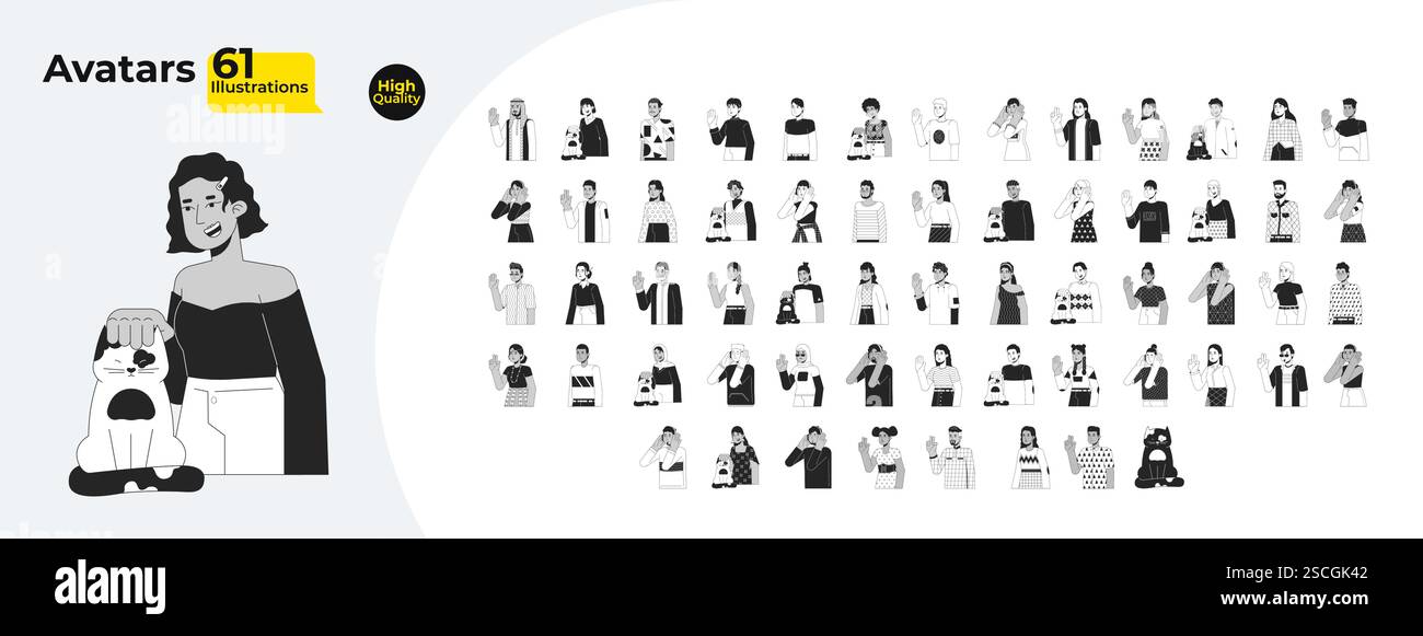 Avatars cartoon outline illustrations mega bundle Stock Vector Image ...