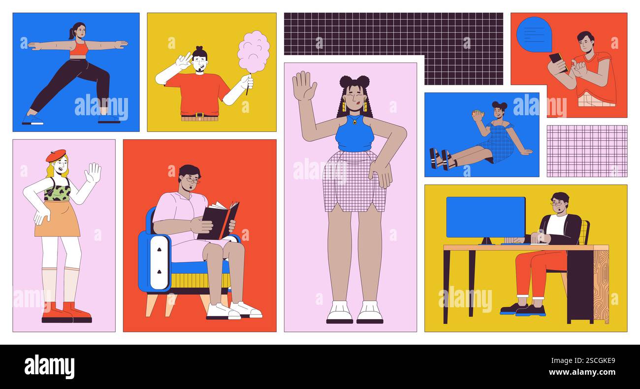 Everyday activities bento grid illustration set Stock Vector Image ...