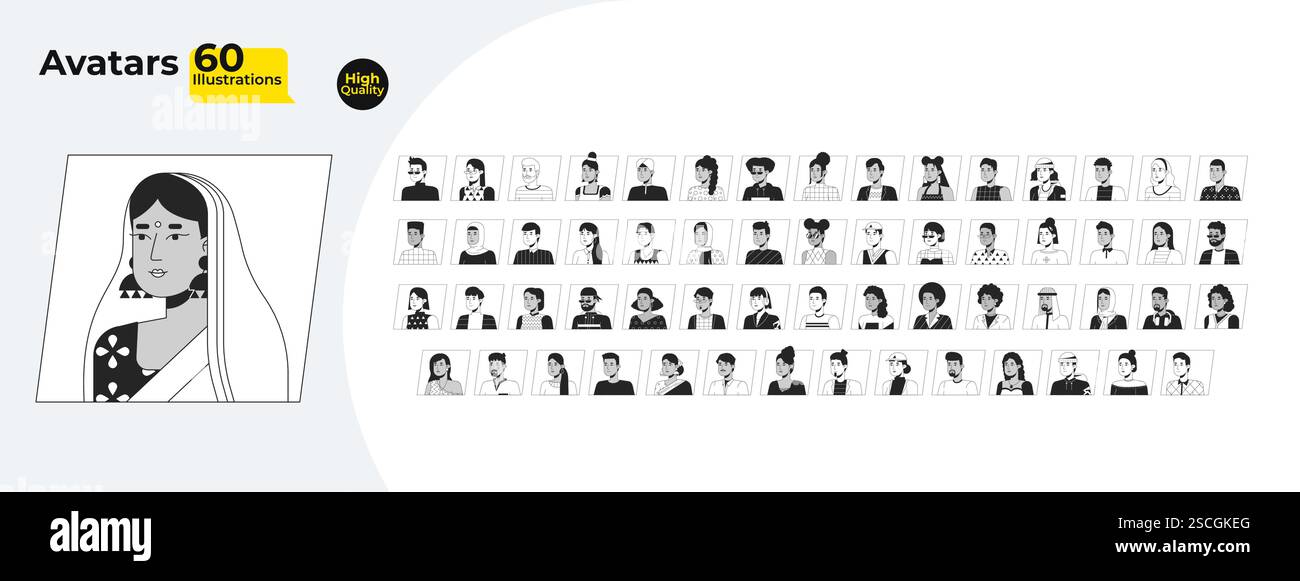 Avatars cartoon outline illustrations mega bundle Stock Vector Image ...