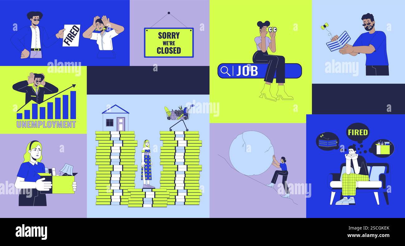 Losing job problem bento grid illustration set Stock Vector Image & Art ...