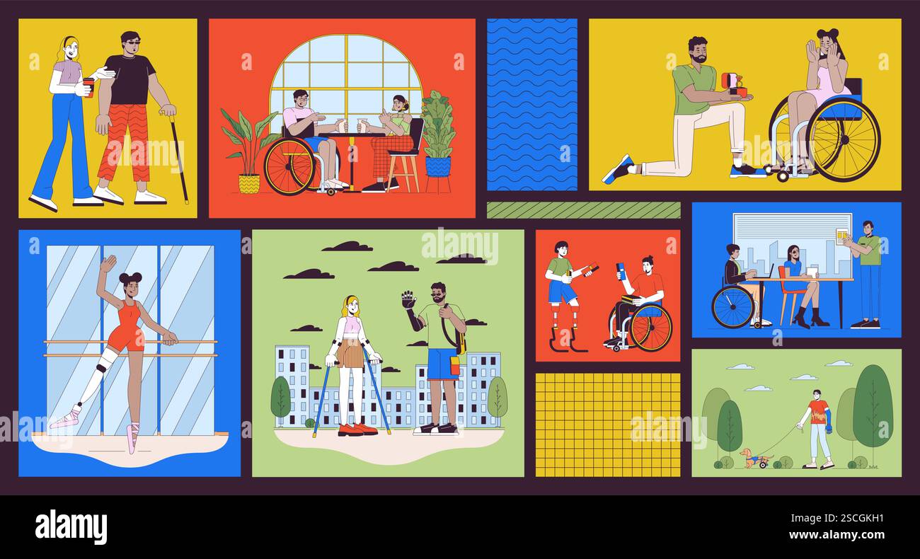 Life with disability bento grid illustration set Stock Vector Image ...