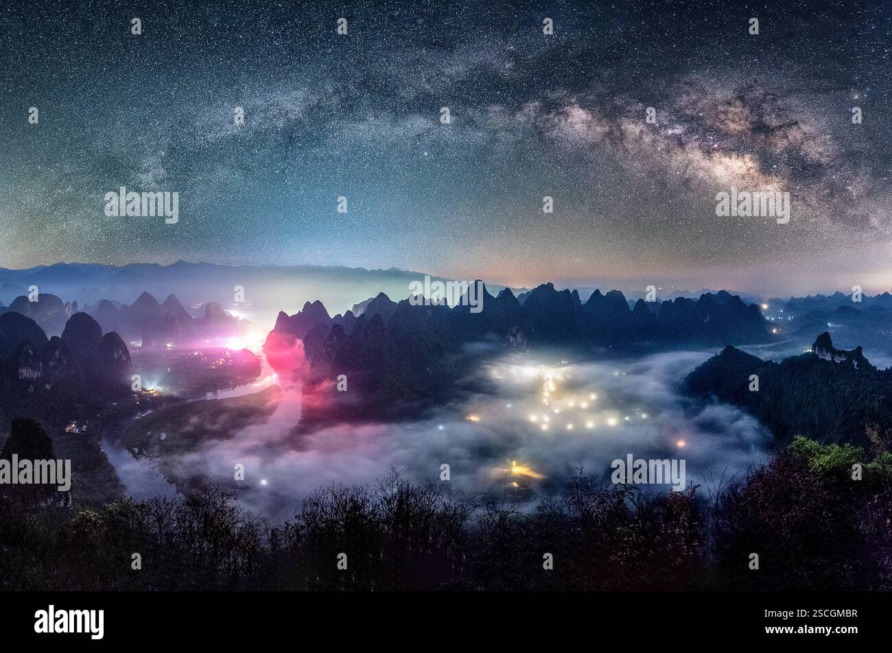 Midnight Milky Way at the First Bay of Li River in Xingping, Yangshuo ...