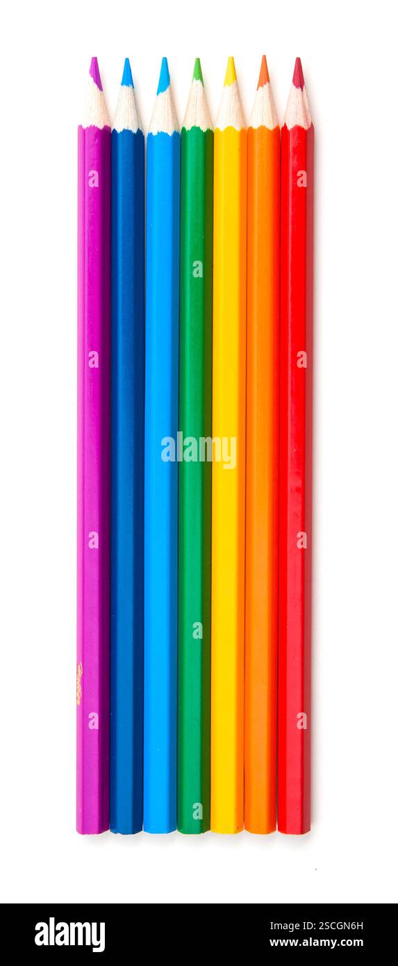 Pencils of different colors on white background Stock Photo - Alamy