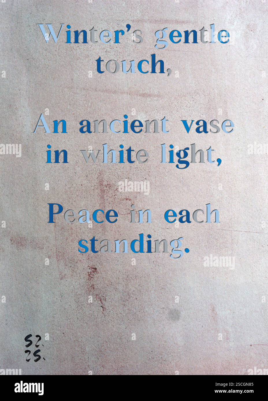 Winter's gentle touch, An ancient vase in white light, Peace in each ...