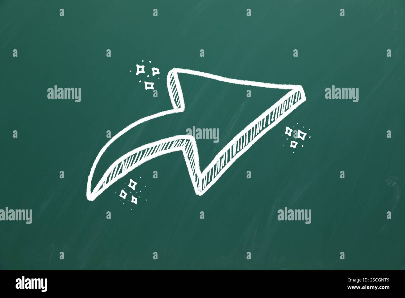 One white arrow on green chalkboard. Pointer Stock Photo - Alamy