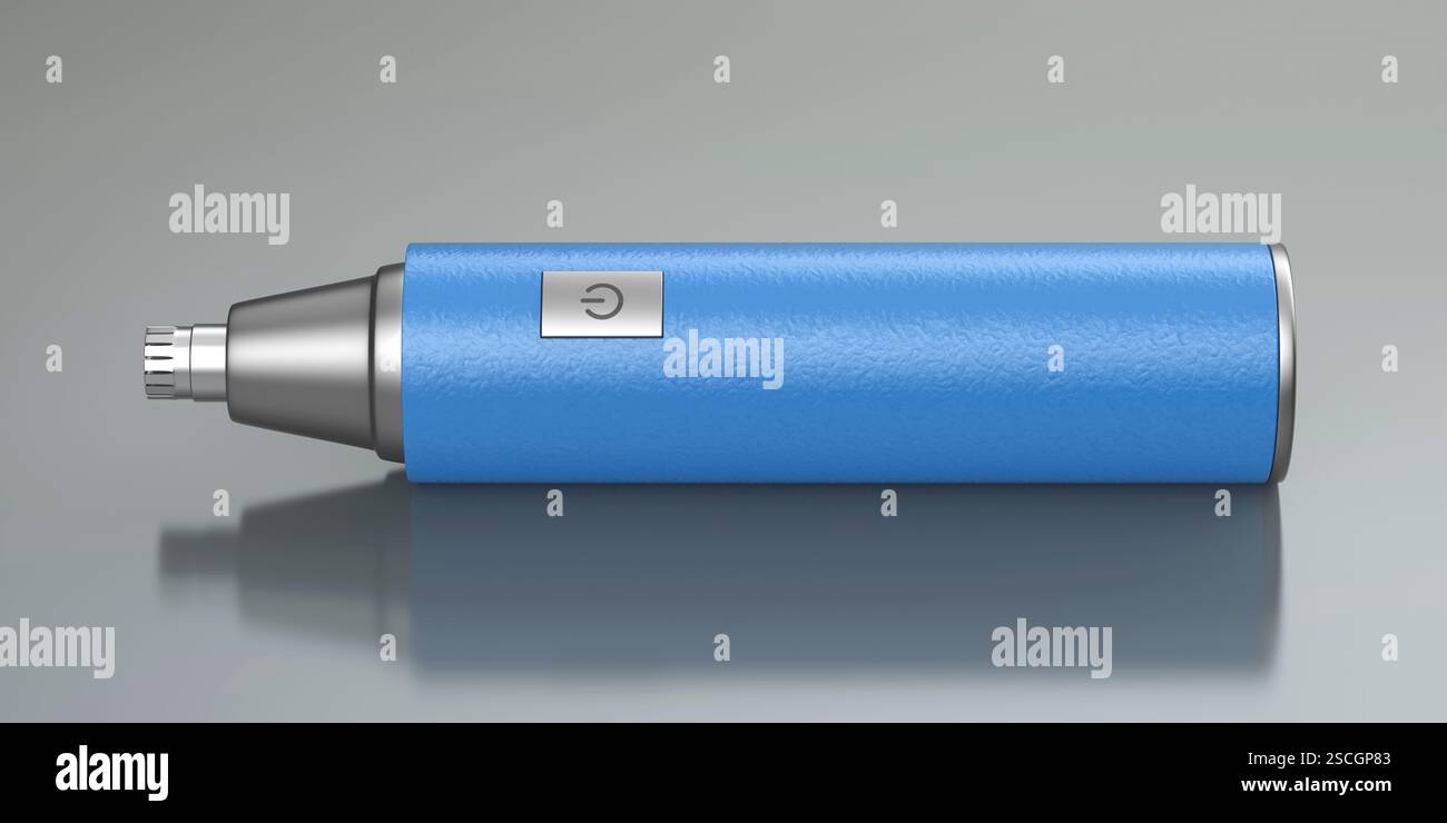 Blue ear and nose hair trimmer on shiny grey background Stock Photo - Alamy