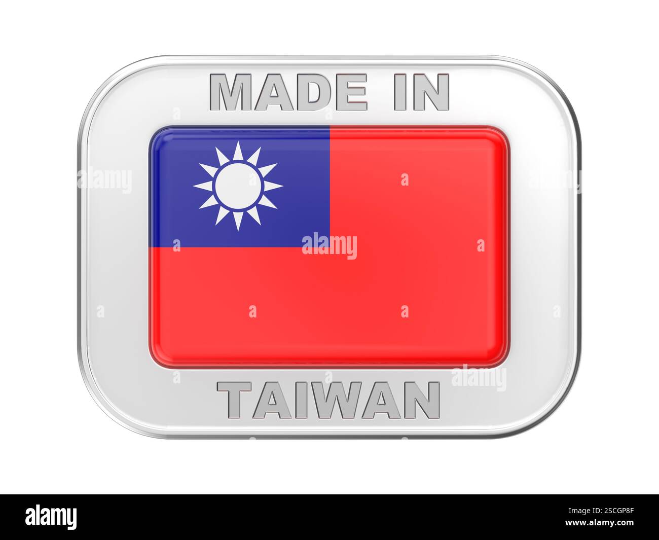 Made in Taiwan, silver badge with the flag of the Republic of China ...