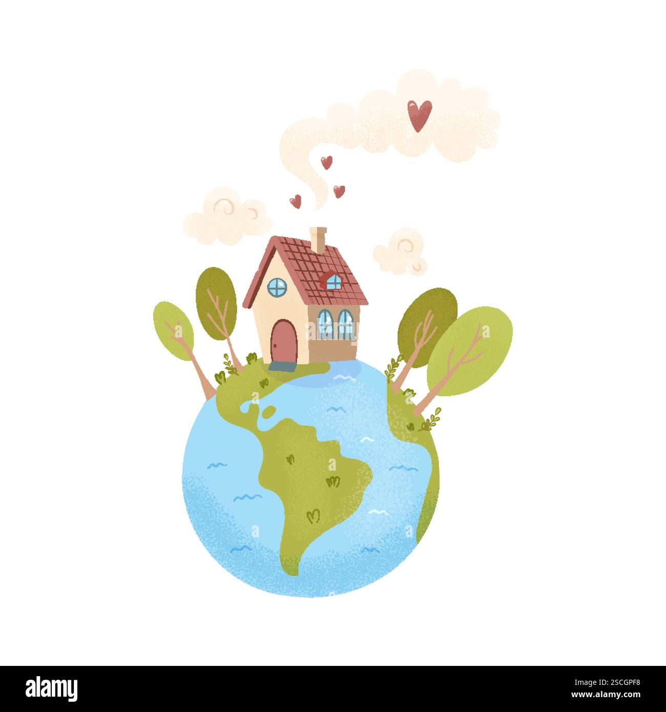 Cute little house on planet earth, ecology, vector illustration Stock ...
