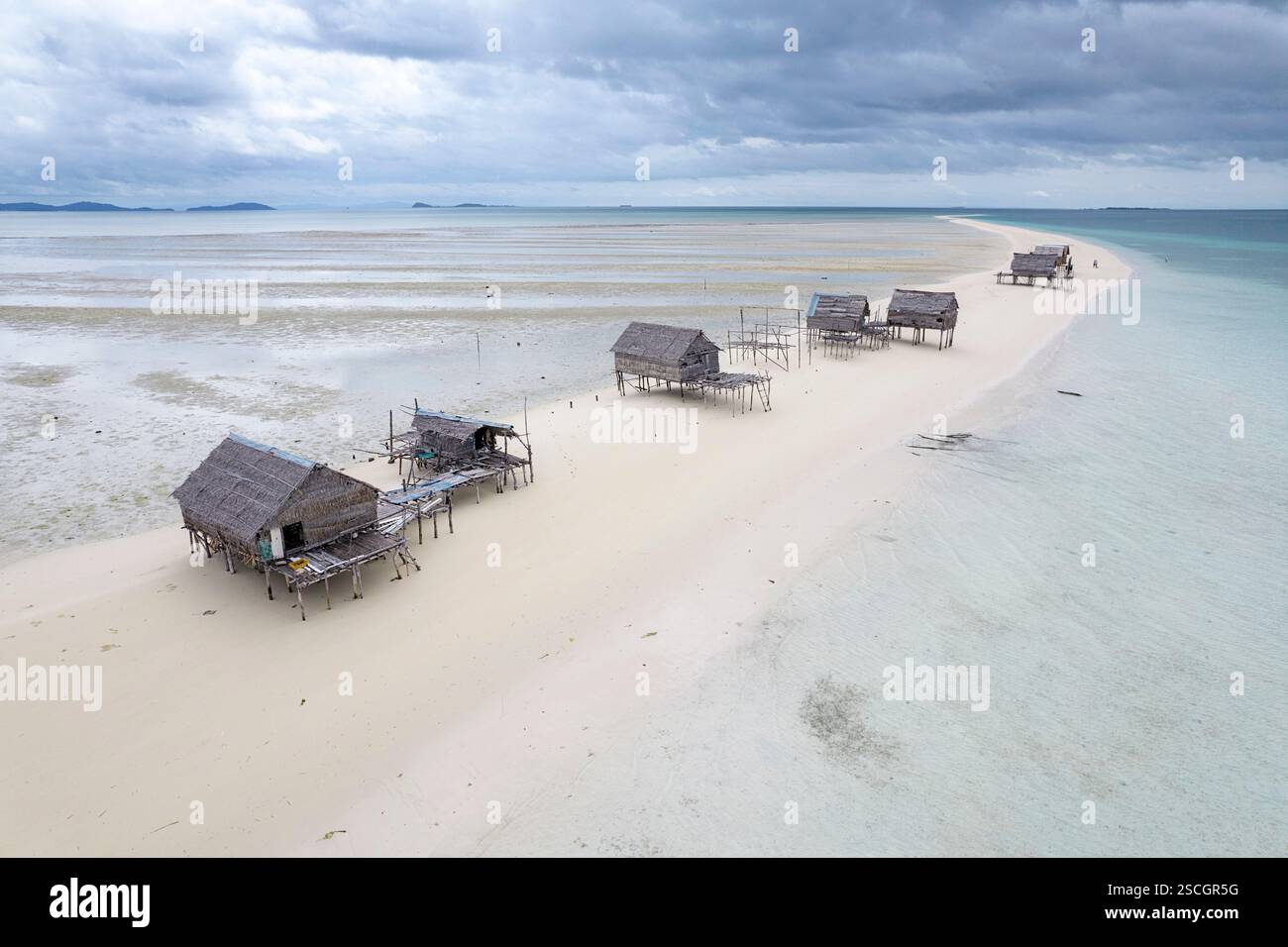 aerial view of a Beautiful traditional wooden houses of sea nomads ...