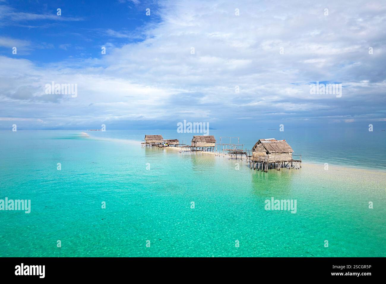 aerial view of a Beautiful traditional wooden houses of sea nomads ...