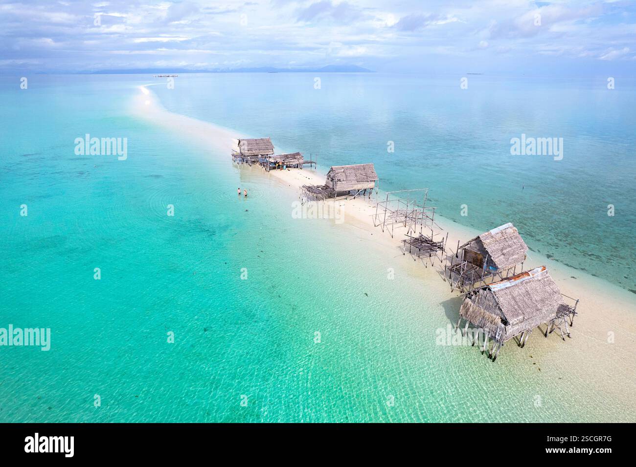 aerial view of a Beautiful traditional wooden houses of sea nomads ...