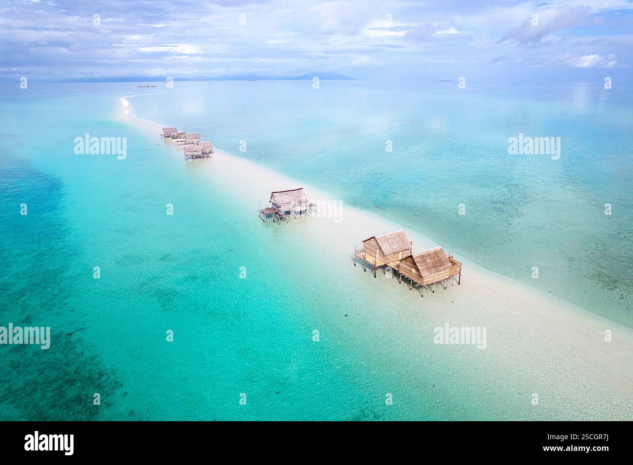 aerial view of a Beautiful traditional wooden houses of sea nomads ...
