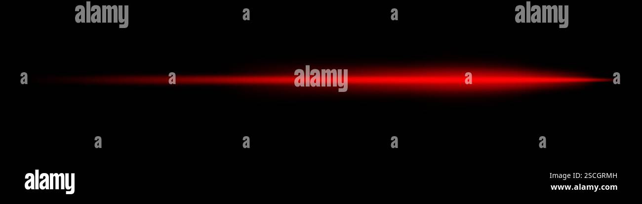Glowing orange horizontal light beam on a black background. Bright ...