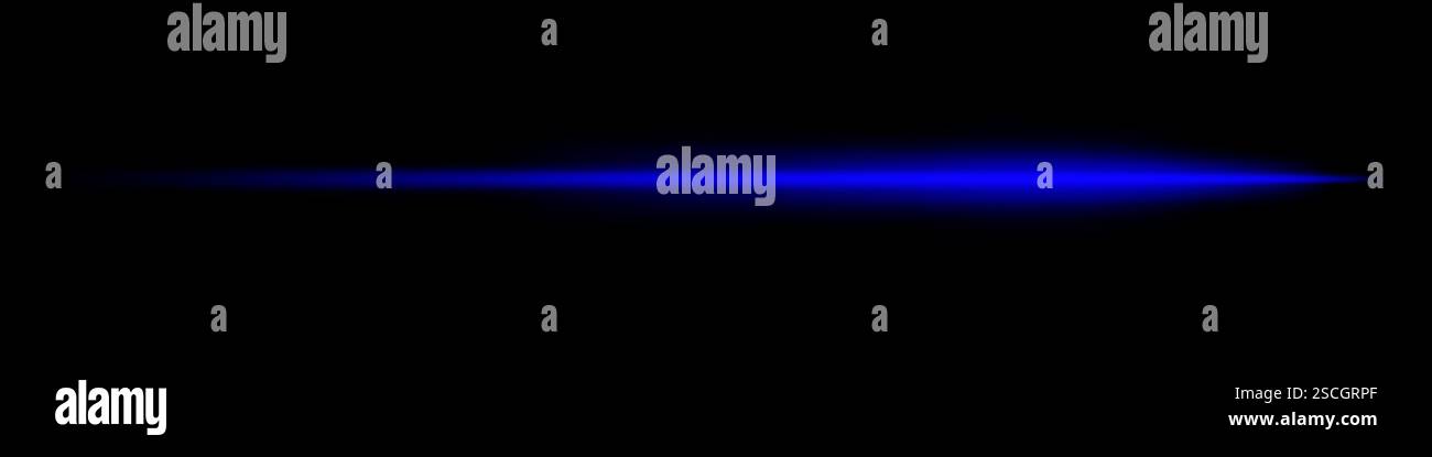 Glowing blue horizontal light beam on a black background. Bright laser ...