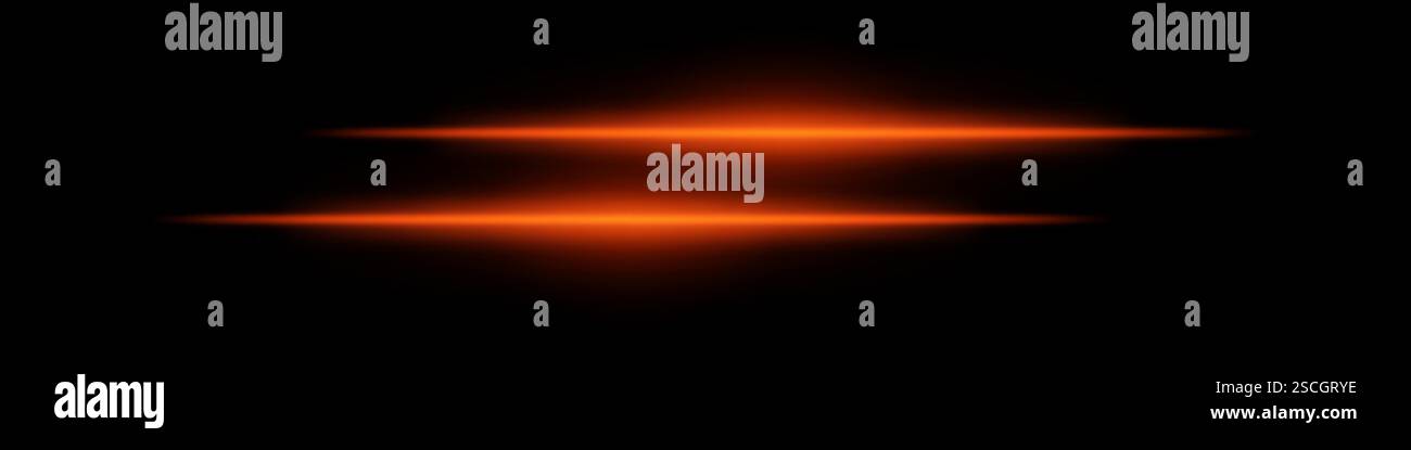 Two parallel glowing orange light beams on a black background ...