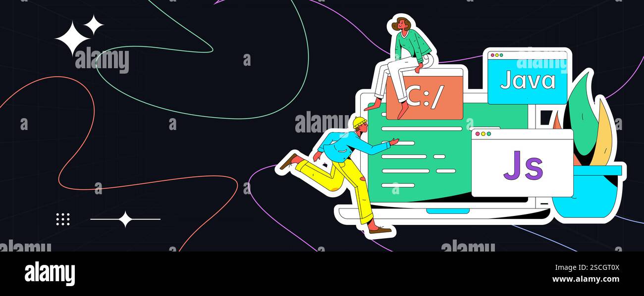 Programming teaching development flat character vector concept ...