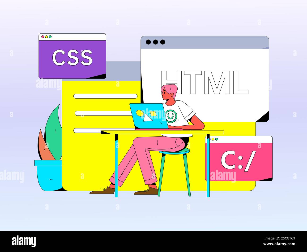 Programming teaching development flat character vector concept ...