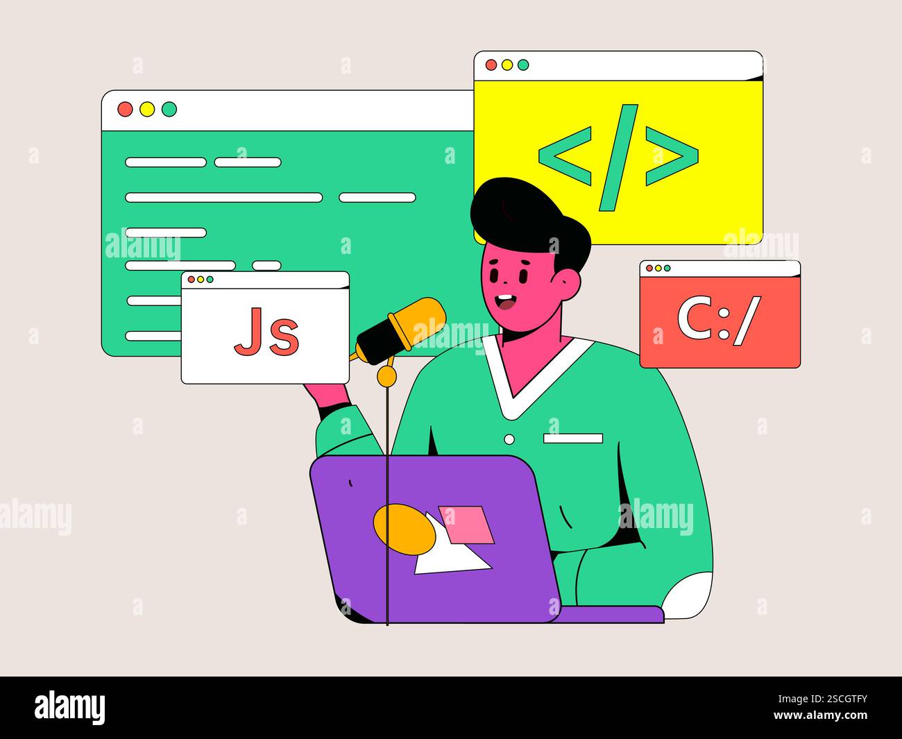 Programming teaching development flat character vector concept ...