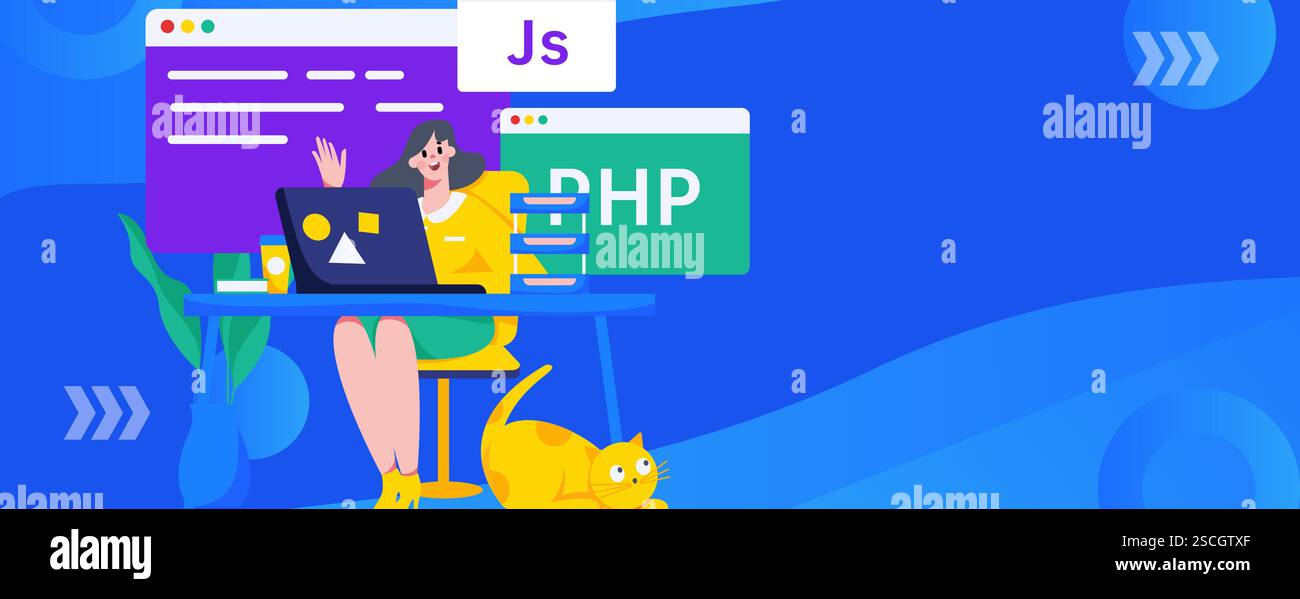 Programming teaching development flat character vector concept operation hand drawn illustration ...