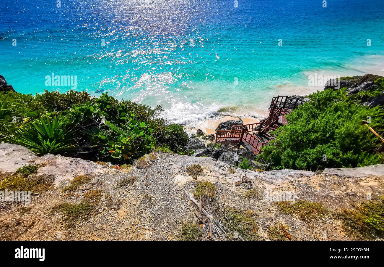Natural seascape coast and beach panorama view at the ancient Tulum ...