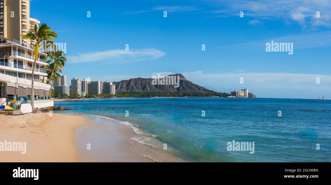 Waikiki Beach and Diamond Head Crater in Honolulu, Hawaii Stock Photo ...