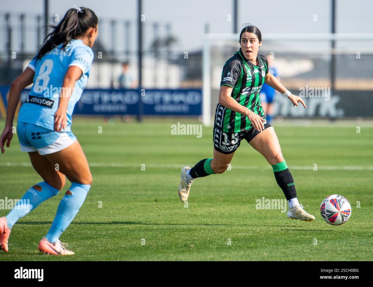 Western United's Adriana Taranto (R) seen in action during the A-League Women 2024/25 match ...