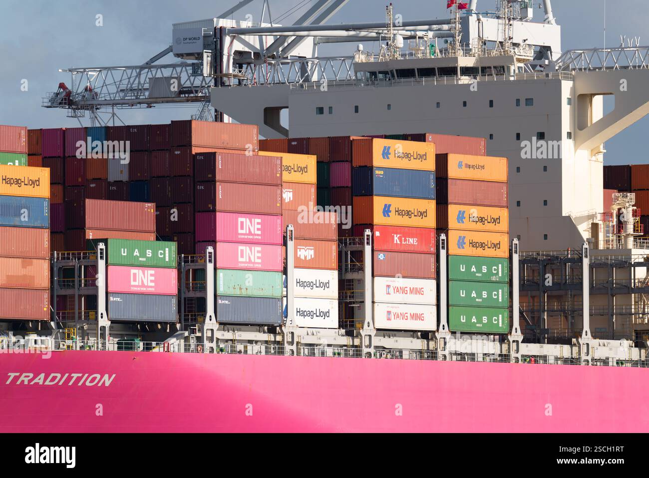 Containers on the deck of One Tradition, a Japanese registered ...