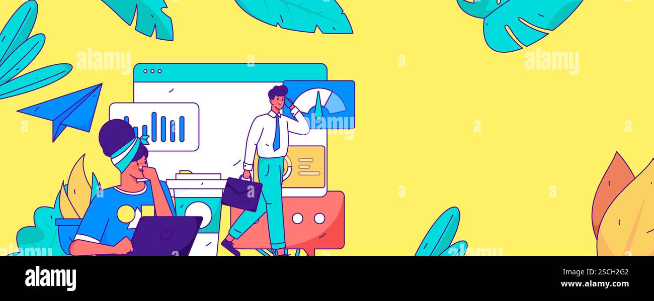 Flat vector illustration of business people operating work scene Stock ...