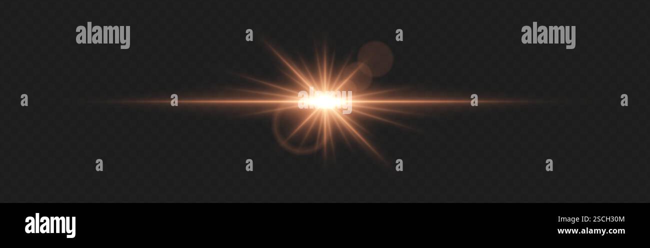 Warm golden lens flare with radiant beams and circular light ...