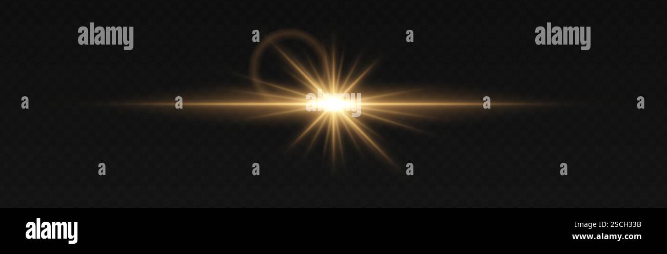 Golden light flare with radiant beams and soft circular reflections on ...