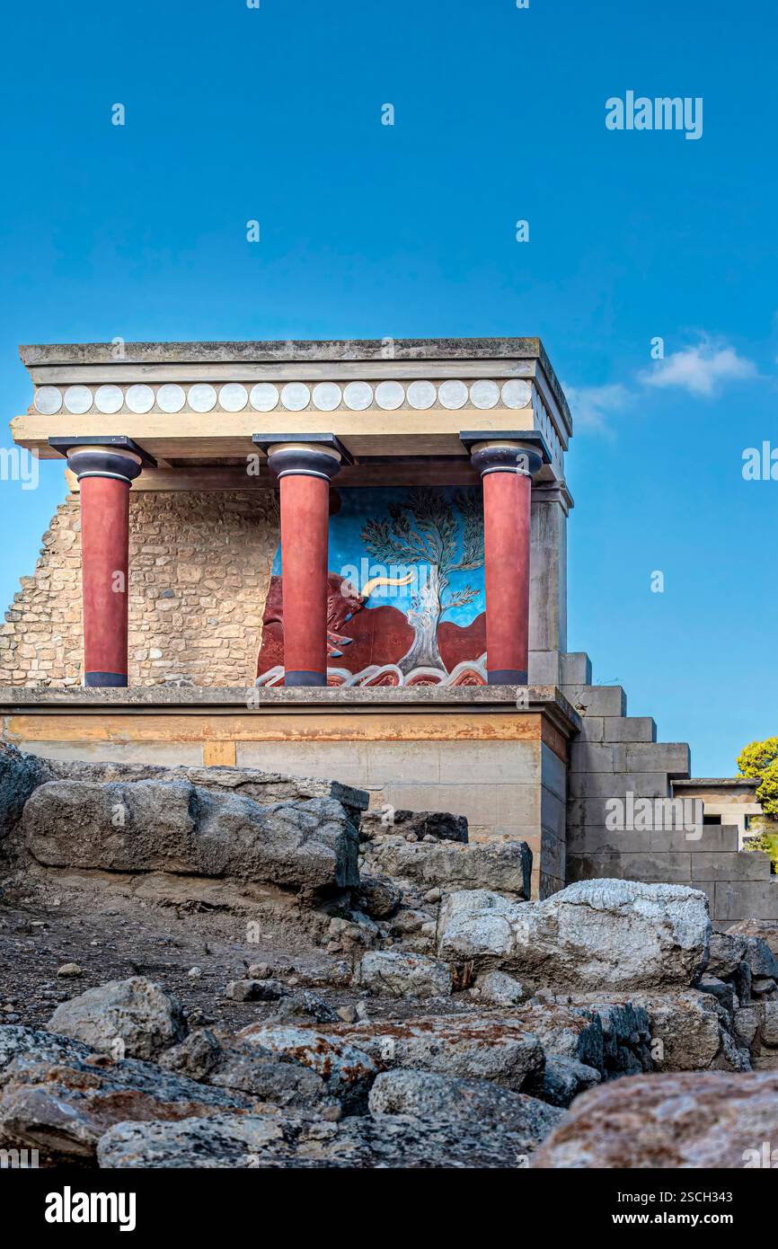 Archeology, Crete, Greece, Greek Islands, Knossos, Reconstructed North Entrance, ancient Minoan ...