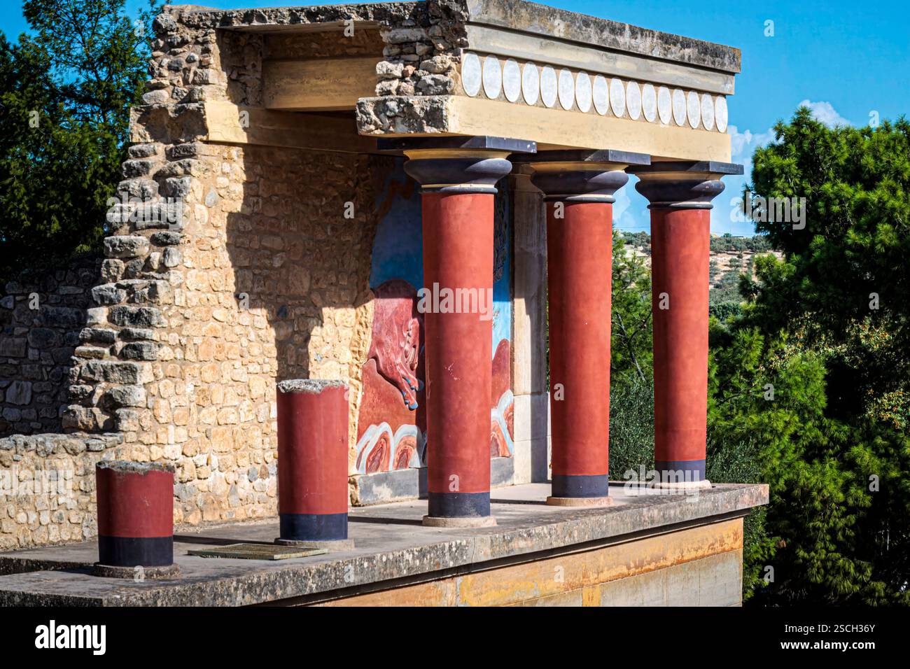 Archeology, Crete, Greece, Greek Islands, Knossos, Reconstructed North Entrance, ancient Minoan ...