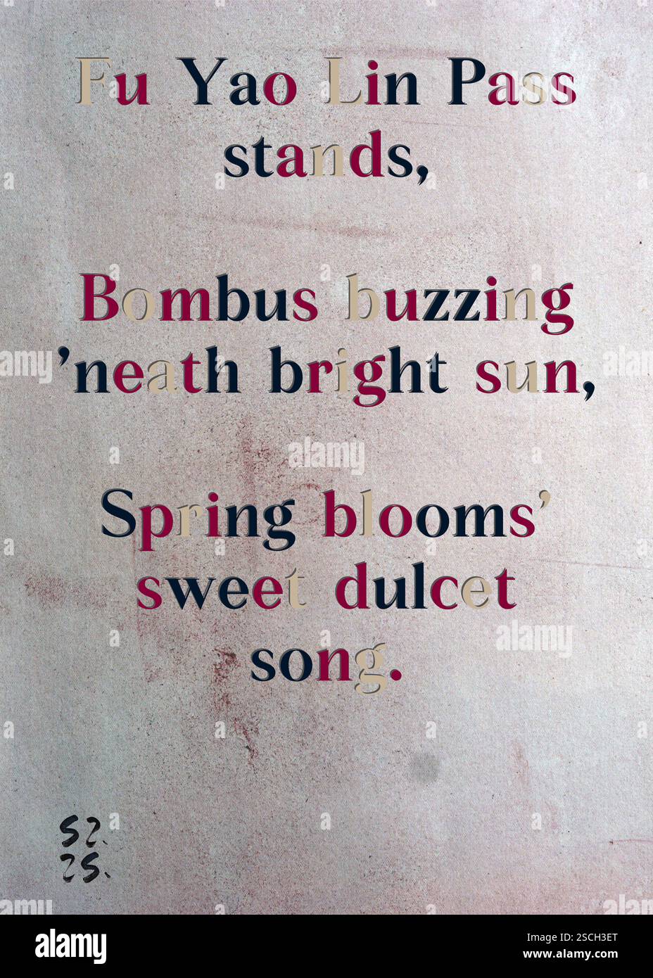 Fu Yao Lin Pass stands, Bombus buzzing 'neath bright sun, Spring blooms ...